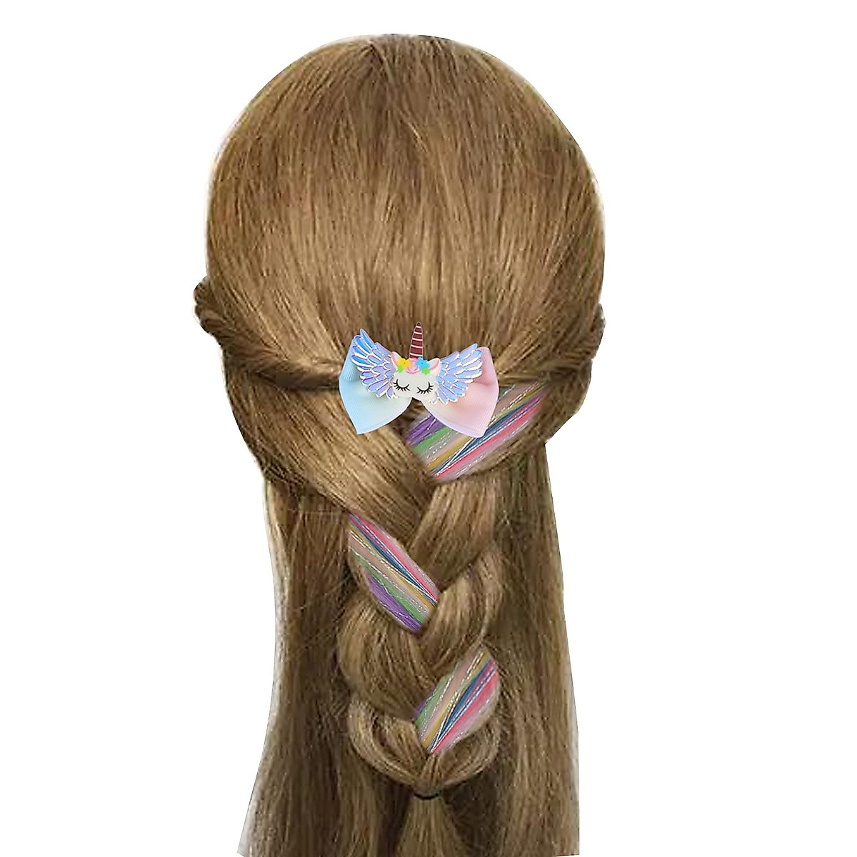 Little World Hair Clips for Girls, 6 Pcs Rainbow Hair Extensions, Unicorn Hair Clips for Girls Toddler Kids Ponytails, Hand-made Cute Glitter Hair Accessories