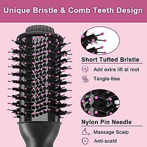 PERMODEL Hair Dryer Blow Dryer Brush, One-Step Ionic Volumizer, Professional Hot Air Brush with Titanium Barrel, Styler Tools for All Hair Types. (Black Pink)