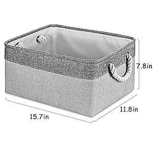 Large Canvas Grey basket, Foldable Fabric Storage Basket, Decorative Linen Closet Organizers, Storage Bins with Handles for Cupboards, Wardrobe, Shelves, Bathroom, Clothes, Toys, Towel (Light Grey/ Grey 1 pack)
