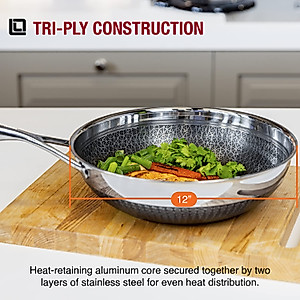 LIVWELL DiamondClad 12-inch Nonstick Hybrid Wok - Home and Kitchen Gift - Stainless Steel Wok Stir Fry Pan - Dishwasher and Oven Safe - Honeycomb Wok - PFOA-free - Honeycomb Cookware - Bundle