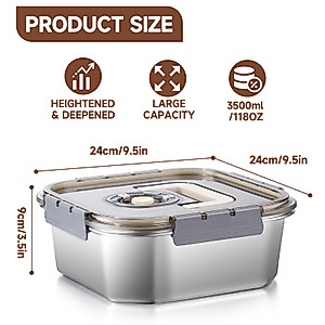 Fzaqwen Stainless Steel Food Storage Containers - 304 Square Refrigerator Organizers with Handle Airtight Lids Meal Prep Reusable Metal Pantry for Fruit Salad - Keep Fresh Save Date 118oz
