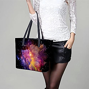 Womens Handbag Purple Galaxy Nebula Leather Tote Bag Top Handle Satchel Bags For Lady