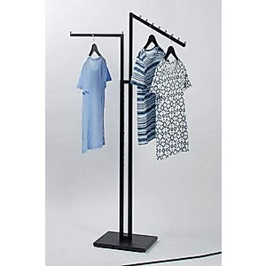 Clothing Rack - Black 2-Way - Straight & Slanted Arms with Black Matte and Chrome Accents - Adjustable from 48" to 72" - Use for Retail, Restaurants, and Home Storage