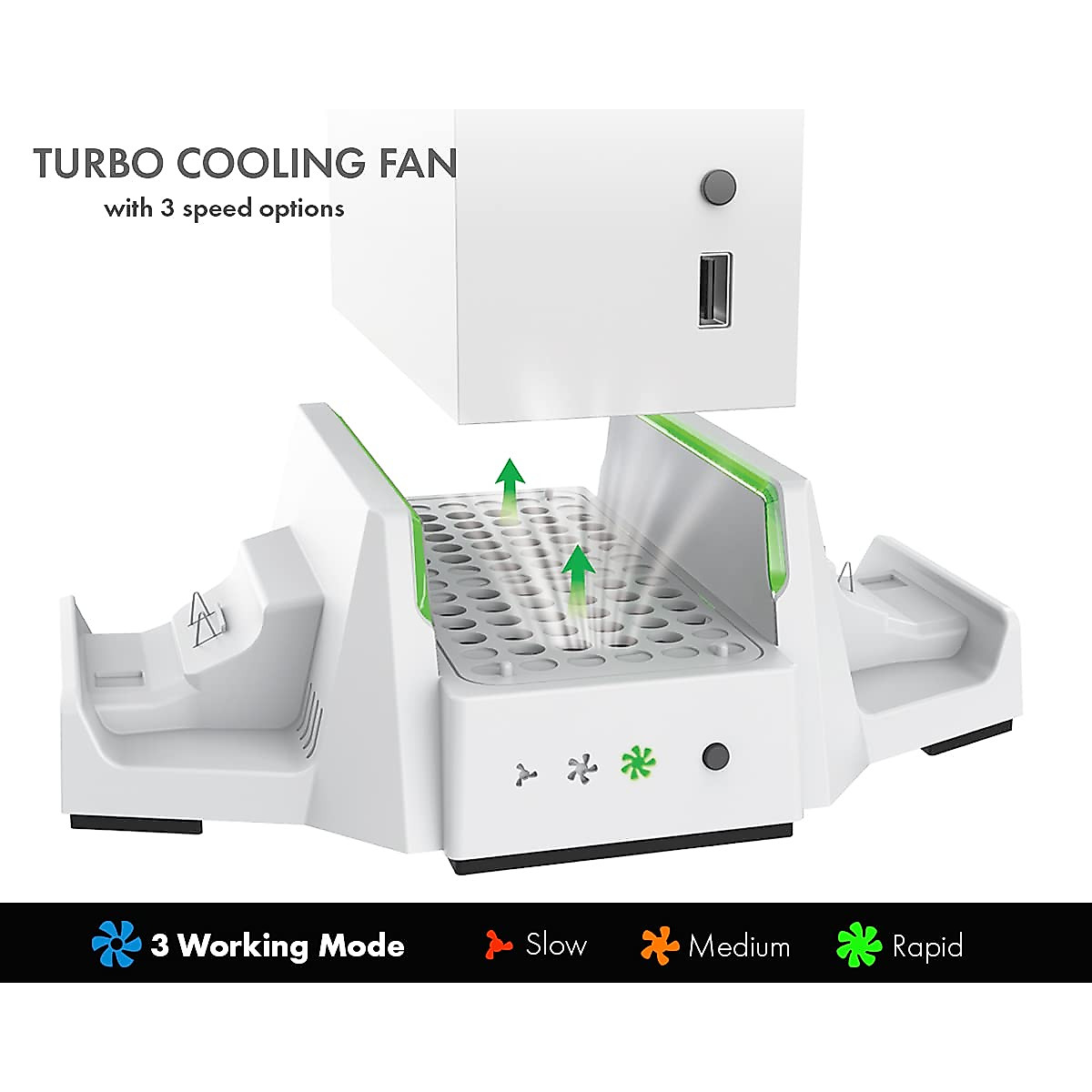 ElecGear Vertical Cooling and Charging Stand for Xbox Series S, 2X Rechargeable Battery and Dual Charger Dock for Xbox Controller, Cooling Fan with LED Lights and USB Port for Gaming Accrssories
