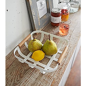 YAMAZAKI Home Tosca Fruit Basket - Kitchen Decorative Metal Holder Bowl - Steel + Wood, White