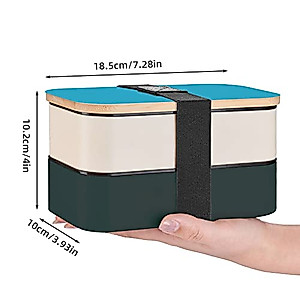 Sea Cyan Premium Bento Lunch Box, 2 Compartments Leakproof Lunch Box With Cutlery For Adults, Microwave & Dishwasher Safe