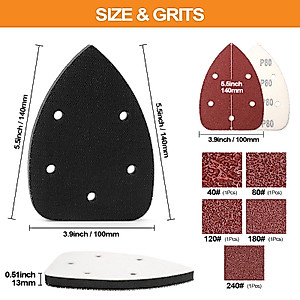 POLIWELL 5 Pack Mouse Sanding Interface Pad Hook and Loop, Triangle Sanding Pad with 5 Holes, Mouse Sander Sandpaper Backing Pad Come with 5P Mouse Sander Sandpaper (40-240 Grits) for Detail Sanding