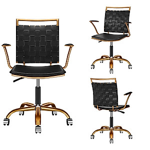 LUXMOD Home Office Chair Ergonomic Vegan Leather Swivel Chair, Black Office Chair Reception Chair Black and Gold Desk Chair, Ergonomic Desk Chair for Extra Back & Lumbar Support - Black & Gold