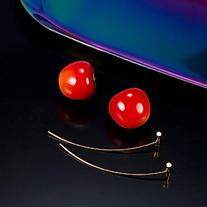 Hicarer 4 Pairs Cherry Earrings Cherry Dangle Earrings 2 Sizes 3D Cherry Fruit Earrings with 10 Pieces Ear Lines for Women