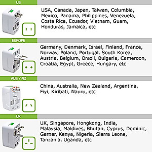 Portable Worldwide Universal Power Adapter All in One International Out of Country Travel Wall Charger Plug for Wall Plug Input in USA EU UK France Italy Australia India Outlets by Cellet