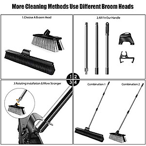 MASTERTOP Upgrade 24" Push Broom & 12" Broom Head, Floor Scrub Brush, Garage Heavy Duty Broom with Stiff Bristles, 57.6 inch Stainless Steel Long Handle, Yard Patio Decks Cleaning