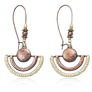 Lightweight Handmade Weave Boho Bohemian Fan Shape Earrings for Women Geometric Dangle Drop Hollow Half Round African Tribal Ethnic Jewelry (Copper)