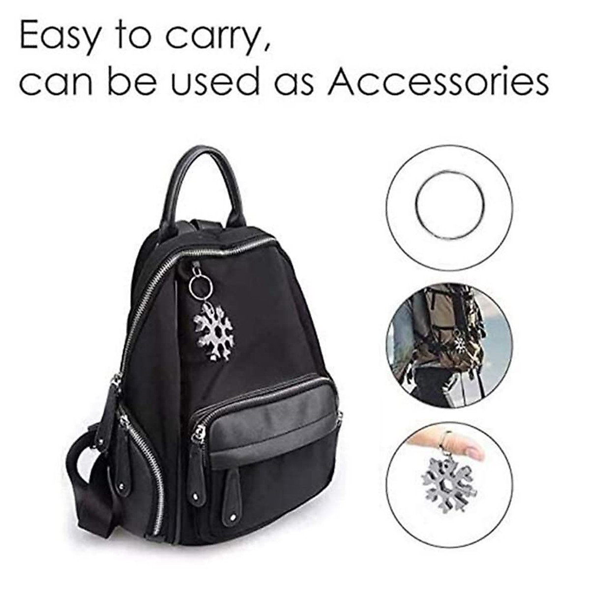 2PCS 18-in-1 Snowflake Multi Tool, Stainless Steel Snowflake Bottle Opener/Flat Phillips Screwdriver Kit/Wrench, Durable and Portable to Take, Great Christmas gift(Silver Black)