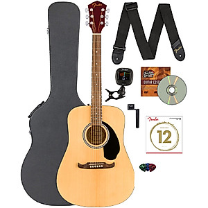 Fender FA-125 Dreadnought Guitar - Natural Bundle with Hard Case, Tuner, Strap, Strings, String Winder, Picks, and Austin Bazaar Instructional DVD