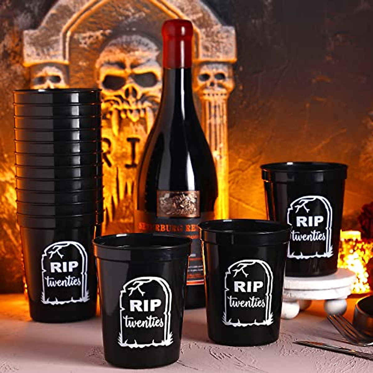 Remerry 24 Pcs Death to My 20s Thick Cup, 16 oz 30th Birthday Party Black Plastic Tumbler Cups, Stadium Cups Rip Twenties 20s Birthday Decorations for Party Supplies