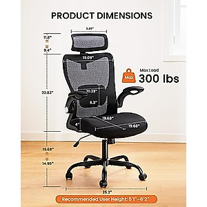 ErGear Office Chair, Desk Chair with Flip-Up Armrests, Ergonomic Office Chair with 2'' Adjustable Lumbar Support & Headrest, High Back Computer Chair Mesh Office Chair with Wheels for Home Office