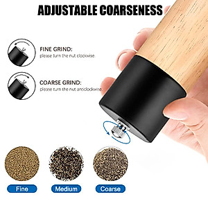 Salt and Pepper Grinder Set | Wooden Salt Grinder Shakers with Adjustable Ceramic Core | Manual Salt and Pepper Mill Refillable for Spice/Sea Salt/Chili/Peppercorn | Pack of 2 (White + Black)