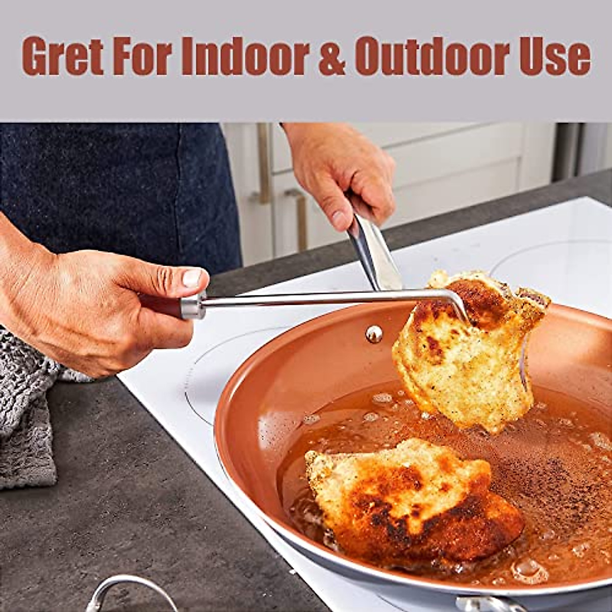 LQLMCOS Food Flipper Turner Hooks Stainless Steel BBQ Meat Hooks Cooking Barbecue Turners Hooks Grill Accessories with Wooden Handle for Grilling & Smoking (Style B - Right Handed)