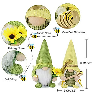 Attiigny Bumble Bee Gnome Plush, Set of 2 Honeybee Spring Summer Gnomes Holiday Ornaments, Scandinavian Tomte Elf World Bee Day Decor Gifts, Handmade Shelf Tiered Tray Decorations Bee Dolls for Home