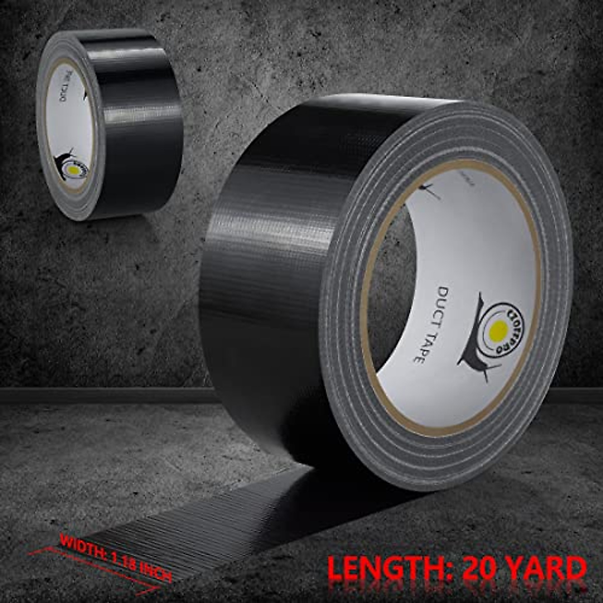 CZoffpro Duct Tape Heavy Duty - Ultra Strong Black Colored Duct Tape with Waterproof Backing, Easy to Tear by Hand, 1.88 in x 20 Yard, Black