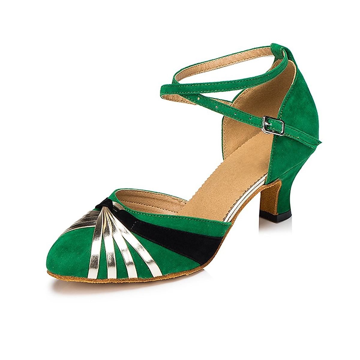 Misu Women's Closed Toe Suede Sole Latin Salsa Tango Practice Ballroom Dance Shoes with 2.0" Heel,Green Nubuck,9.5 B(M) US