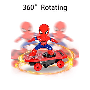 Outmeci Stunt Skateboard Scooter Electric Universal Rotating Tumble Music Led Light Cartoon Balance Bike Toy, Interactive Educational Gift Toys for 3 4 5 6 7 Years Old Boys Girls (red)