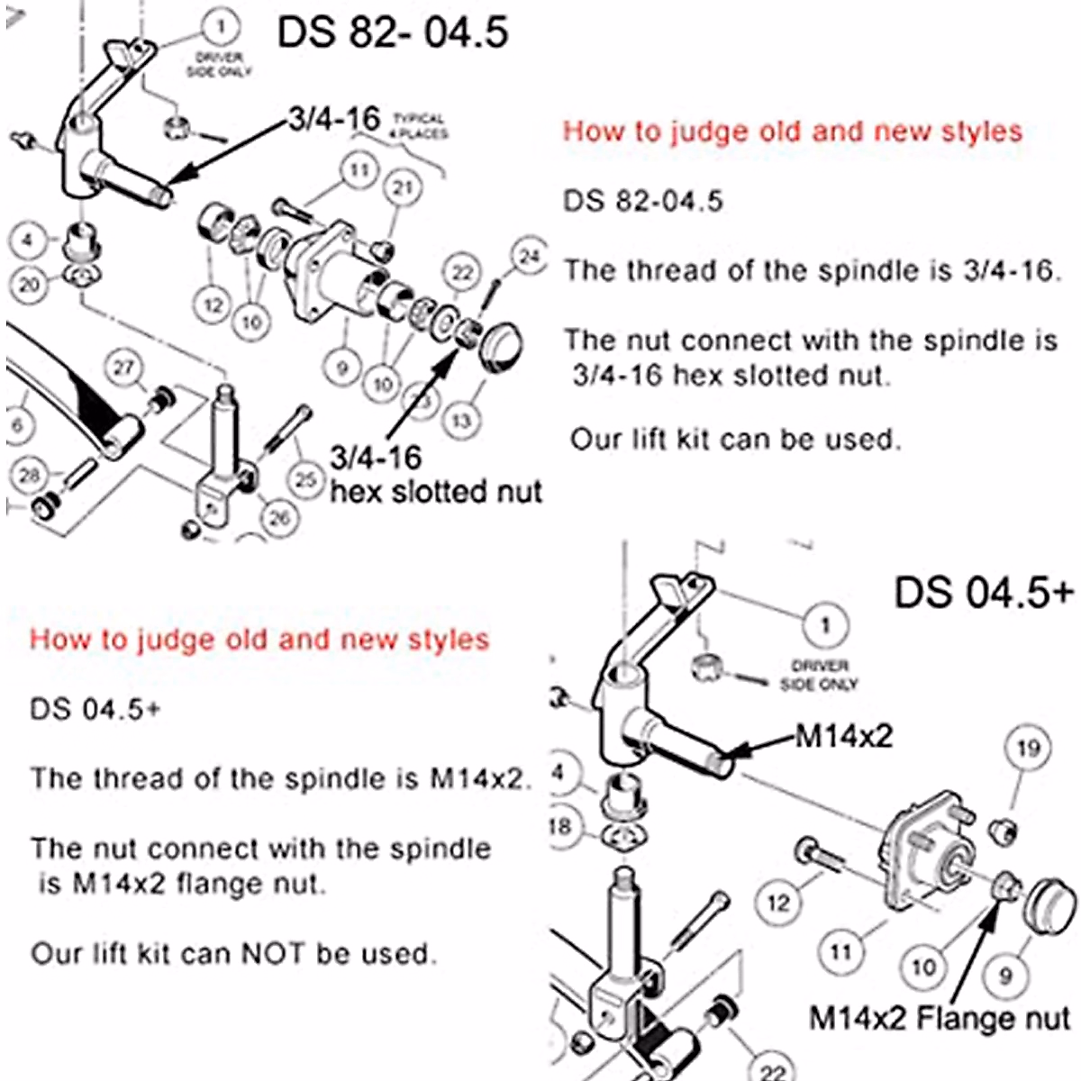 Heavy Duty 6" Double A-Arm Golf Cart Lift Kit, with 1982-2004 Club Car DS Gas & Electric Golf Carts, Steel Black