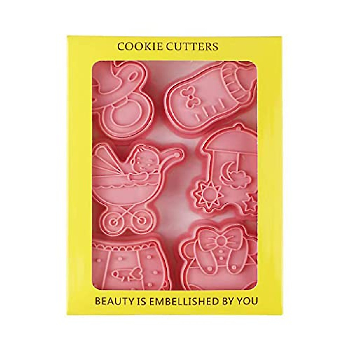 Cookie Cutter Plastic Baby Stroller Feeding Bottle Clothes Shape DIY Cookie Cutter Biscuit Mould Baking Decorating Tools Cookie Stamp Stamper Embosser For Baking Happy Birthday Baby Shower Designs Set