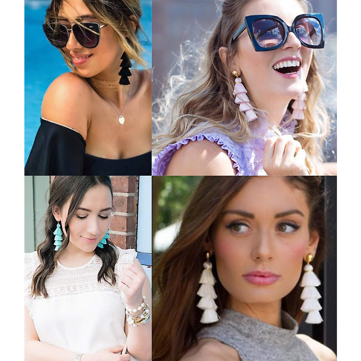 LOYALLOOK White Tassel Earrings For Women Tassel Earrings Long Thread Tassel Earrings Set for Women 6Pairs