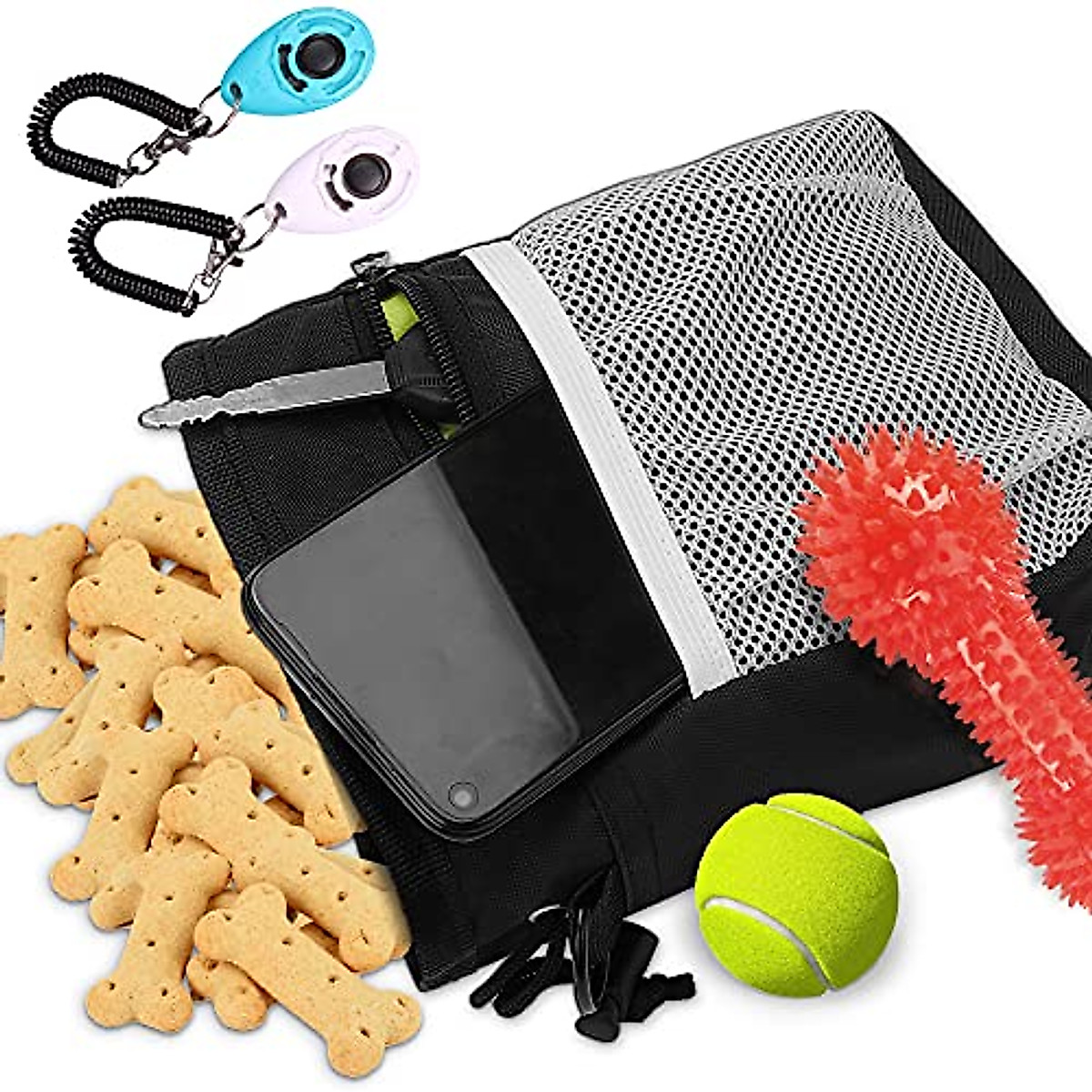Left&Right - Dog Clicker Training Kit,Dog Training Treat Pouch and Dog Clickers,Dog Treat Bag with Clicker Training for Dogs,Pet Treat Bag with Waist Belt Shoulder Strap Poop Bag Dispenser-Black