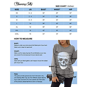 Blooming Jelly Women's Crewneck Sweatshirt Skull Graphic T Shirts Long Sleeve Top Pullover Oversized Sweaters(XLarge,Grey