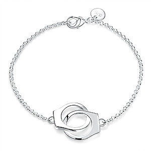 Cutesmile Fashion Jewelry 925 Sterling Silver Handcuff Chain Bracelet Partners in Crime Best Friends Bracelet
