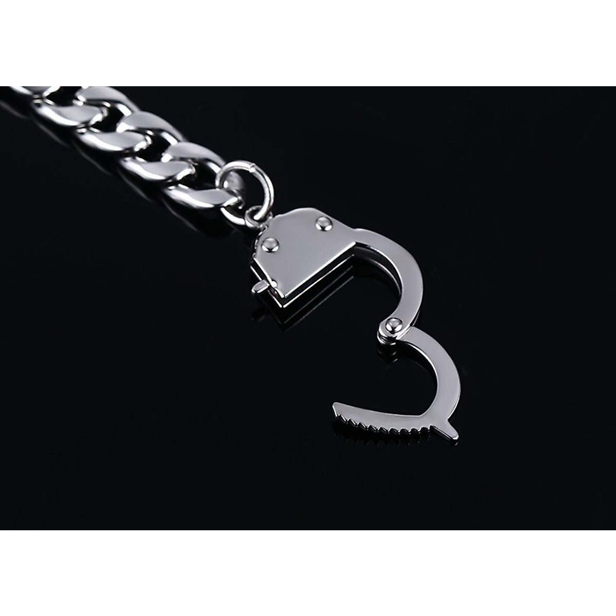 HOUSWEETY 1pc Stainless Steel Figaro Chain Handcuff Bracelet