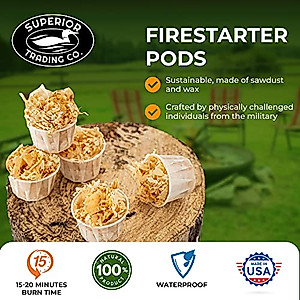 All Natural Fire Starters.15-20 Minute Burn for BBQ, campfire, charcoal, fire pit, wood & pellet stove, 30 Extra Large Waterproof for Indoor/Outdoor Made in USA
