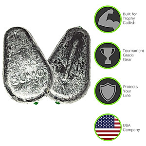 Catfish Sumo Flat No-Roll Lead Sinker Weights with Line-Protecting Inserts to Guard Against Damage in River (10-Pack, 3oz)