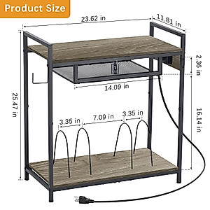 Record Player Stand Vinyl Record Stand with 2 Tier Storage and Wheels Turntable Stand with Charging Station and Album Storage End Table with Vinyl Holder Display Shelf for Living Room Grey