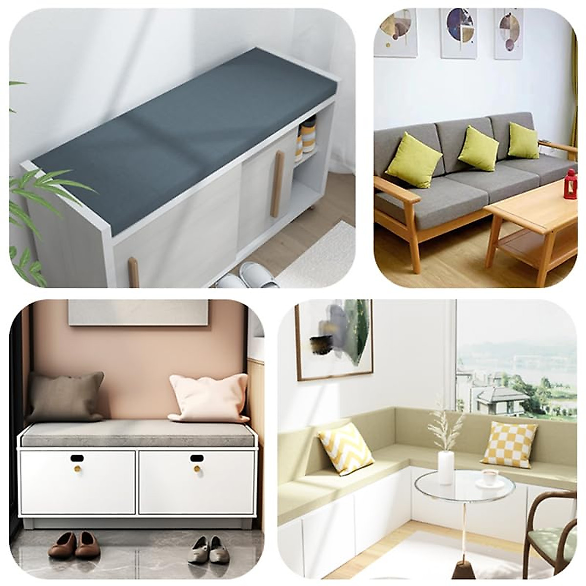 Custom Bench Thickened Foam Cushion, Indoor Outdoor Bench Personalized Cushion, Bench Seat Size Bay Window Indoor, Outdoor Furniture Non-Slip Bottom Garden Kitchen Cushions Personalized with Bottom