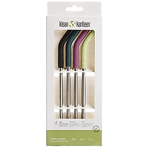 Klean Kanteen Straw 4-pack, Stainless Steel with Safe, Removable Silicone Tips - 8mm Diameter - Multi-Color, One Size (1005789)