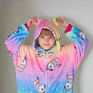 Hyvtom Unicorn Onesies Pajamas Soft Flannel Cosplay Halloween Pajamas Costume Gift for Girls 9-10 Years