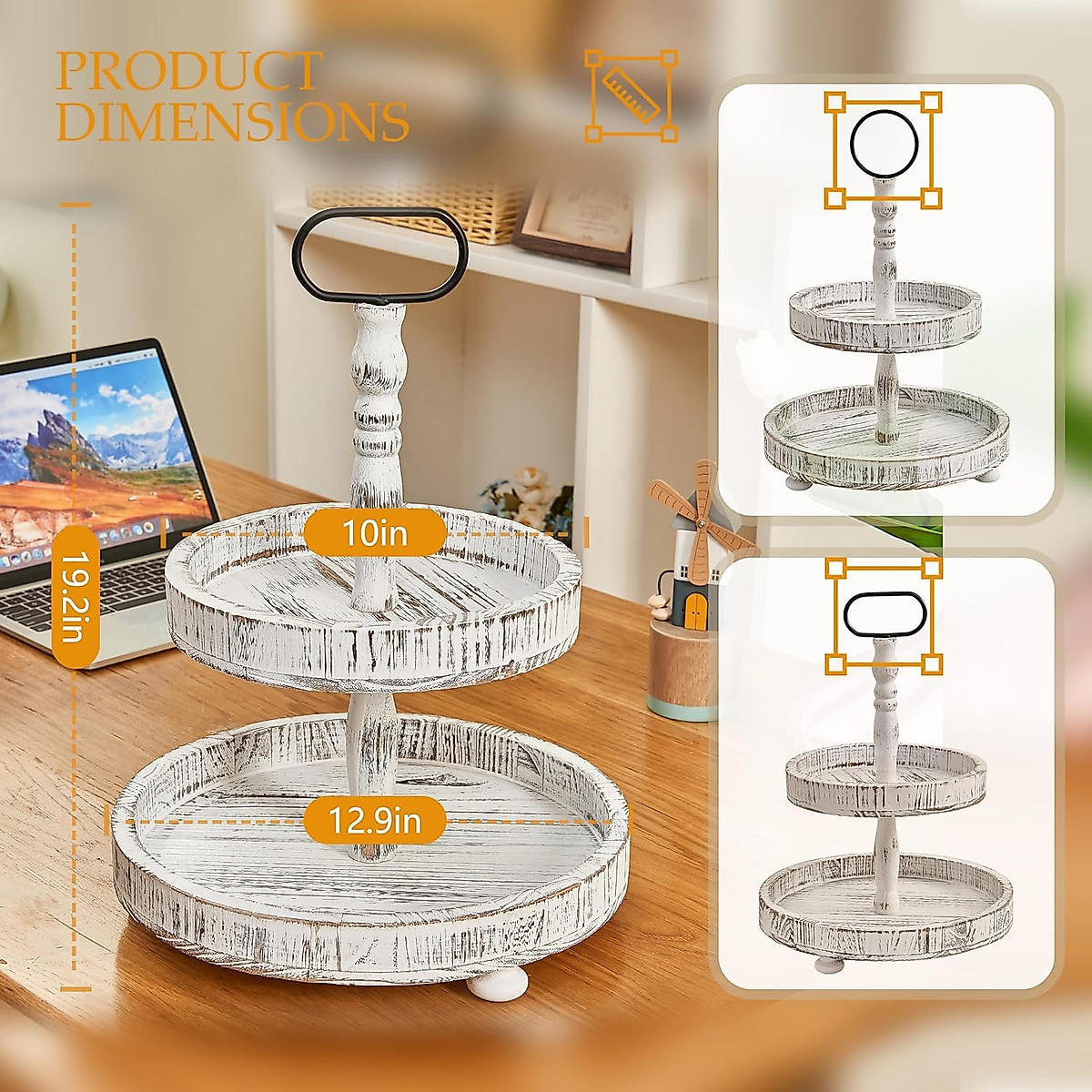 AONEHOME 2 Tiered Tray Stand, White Tiered Tray Decorative Trays – 2 Tier Cupcake Stand - 2 Tier Serving Tray - Tiered Tray Decor