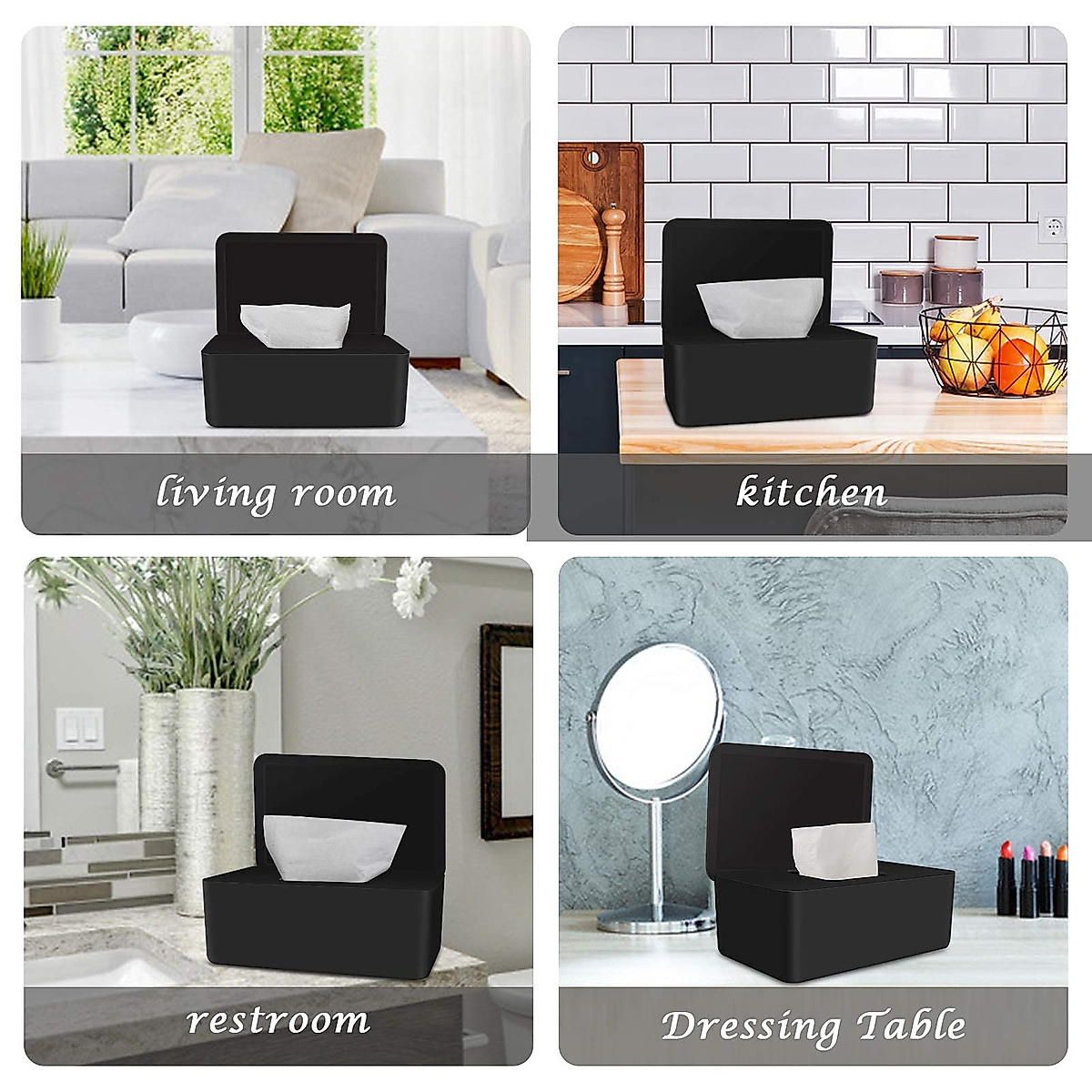 LEFUYAN Wipes Dispenser, Dustproof Tissue Storage Box Case Wet Wipes Dispenser Holder with Lid for Home Office Desk (Black)