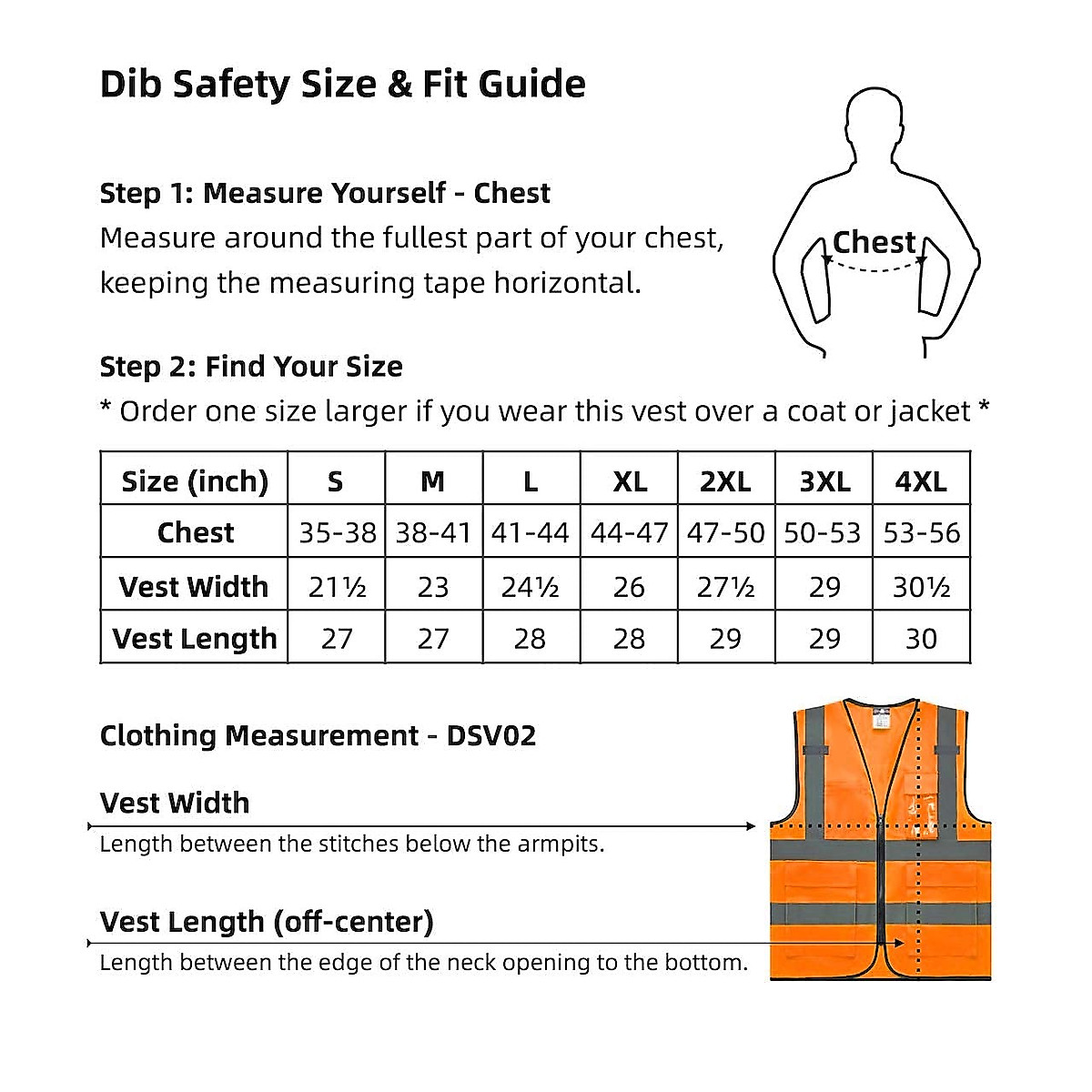 Dib Safety Vest Reflective ANSI Class 2, High Visibility Vest with Pockets and Zipper, Construction Work Vest Hi Vis Orange L