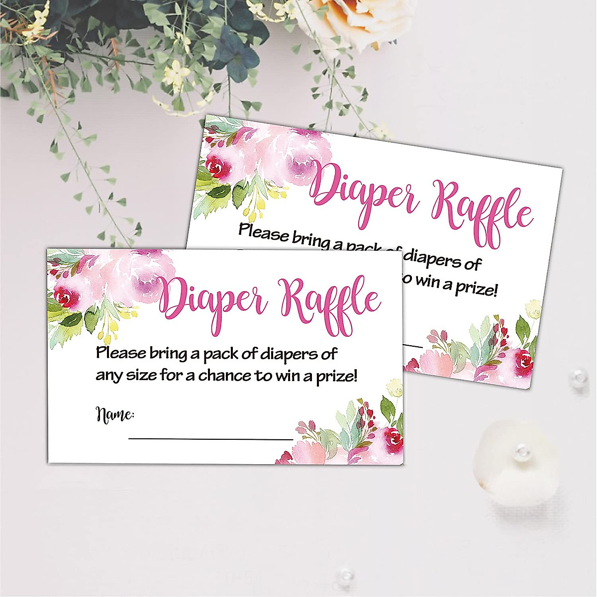 None Brand Floral Diaper Raffle Tickets, Baby Shower Invitations Insert Cards, Baby Shower Game (50 Pack)