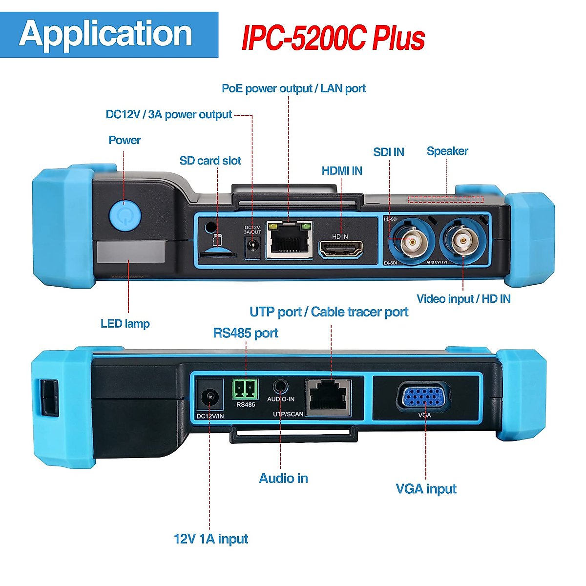 Rsrteng IP Camera Tester with Cable Tracer, IPC-5200C Plus 8MP AHD CVI TVI SDI CVBS IP Camera Test 4K HD Display Video Monitor 5.4 inch IPS Touch Screen IPC Tester Support POE PTZ RS485 HDMI & VGA