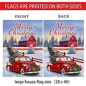 4SEASONS POD Merry Christmas Flag, Set 2 Merry Christmas Red Truck House Flag 28x40 and Christmas Garden Flag 12x18 Double Side, Winter Decorations Flag for Holiday Yard Lawn Outdoor Décor