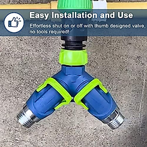 Garden Hose Splitter - AINEED Water Hose Splitter 2 Way Heavy Duty, Hose Connector Faucet Splitter, Hose Y Splitter, Outdoor Water Spigot Hose Bib Splitter with Shut off Valve