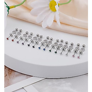 Enticera 3mm G23 Titanium Earrings for Sensitive Skin Handmade Flower Screw Back 5A+Cubic Zirconia Earrings 20g 14K Gold Hypoallergenic Nap Earrings for Helix Cartilage Piercing White