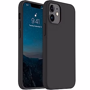 AOTESIER Shockproof Designed for iPhone 12 Mini Case, Food Grade Liquid Silicone Phone Case with [Soft Anti-Scratch Microfiber Lining] Drop Protection 5.4 inch Slim Thin Cover, Black