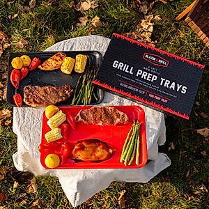 BLAZIN' GRILL Prep and Serve Trays | Set of 2 Stackable, Melamine Trays | Serving Tray & Marinating Tray | Serving Platter for Plating Food & BBQ Prep Tub for Marinating Meats | Grill Accessories |