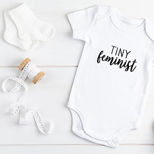 Printique Onesie Organic Baby One Piece Short Sleeve Cute Feminism Bodysuit, 0-12 Months - Tiny Feminist (3-6 Months)